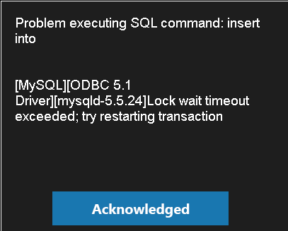 Problem executing SQL command: Lock wait timeout